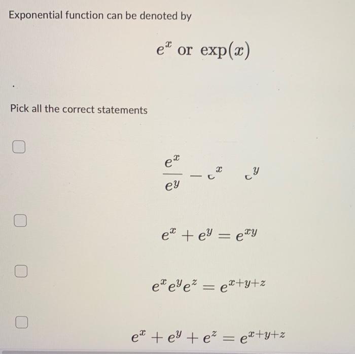 Solved Exponential function can be denoted by ex or exp(x) | Chegg.com