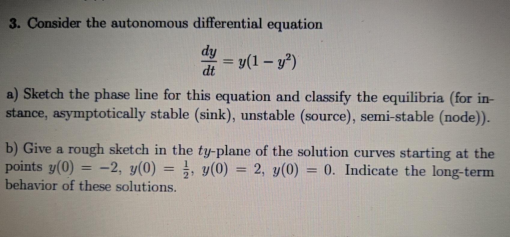 Solved 3. Consider the autonomous differential equation dy = | Chegg.com