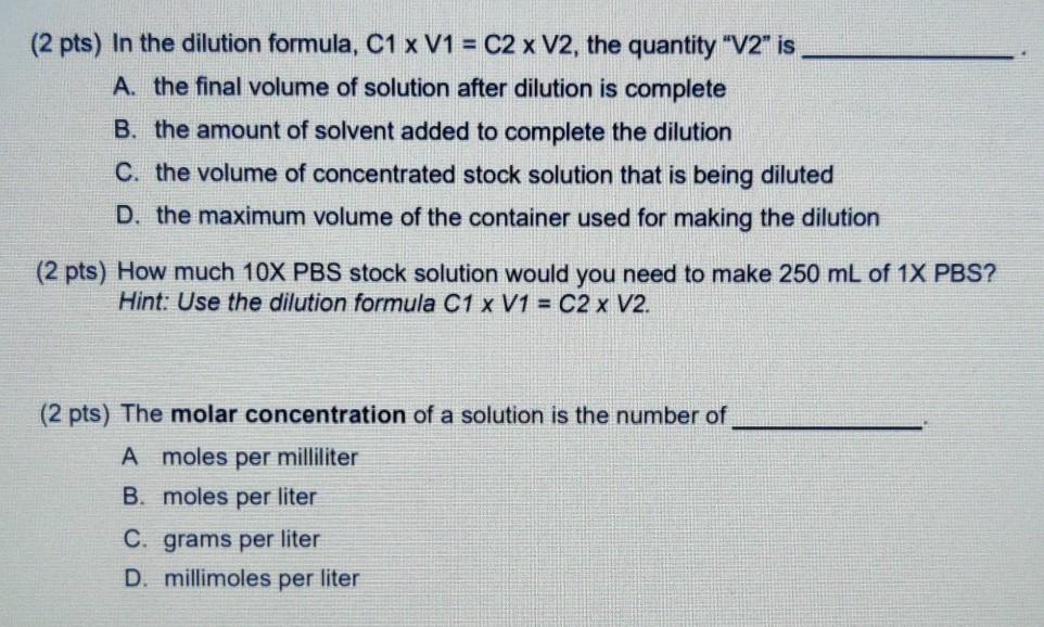 Solved (2 pts) A microliter (PL) is what fraction of a liter | Chegg.com