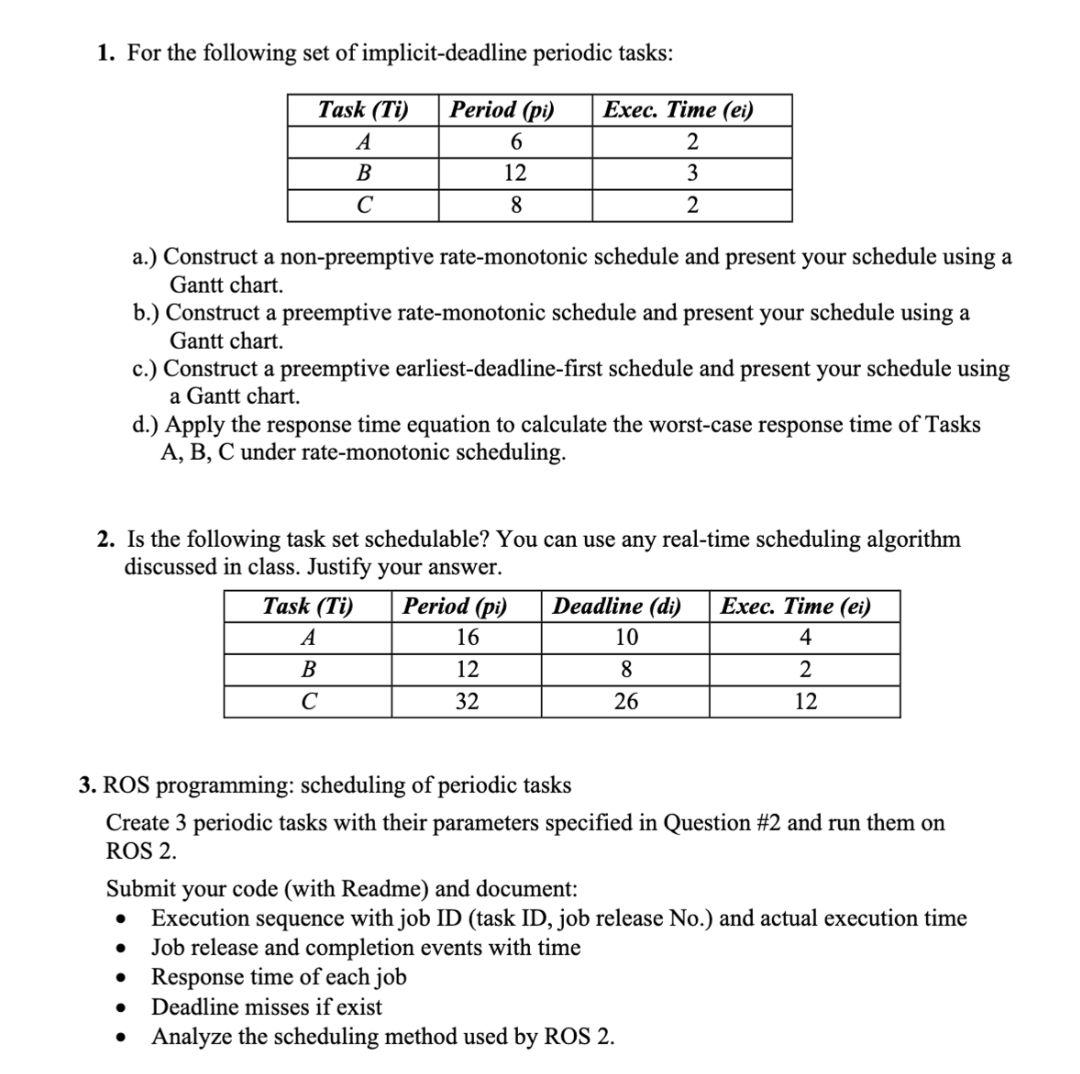 Solved For the following set of implicit-deadline periodic | Chegg.com