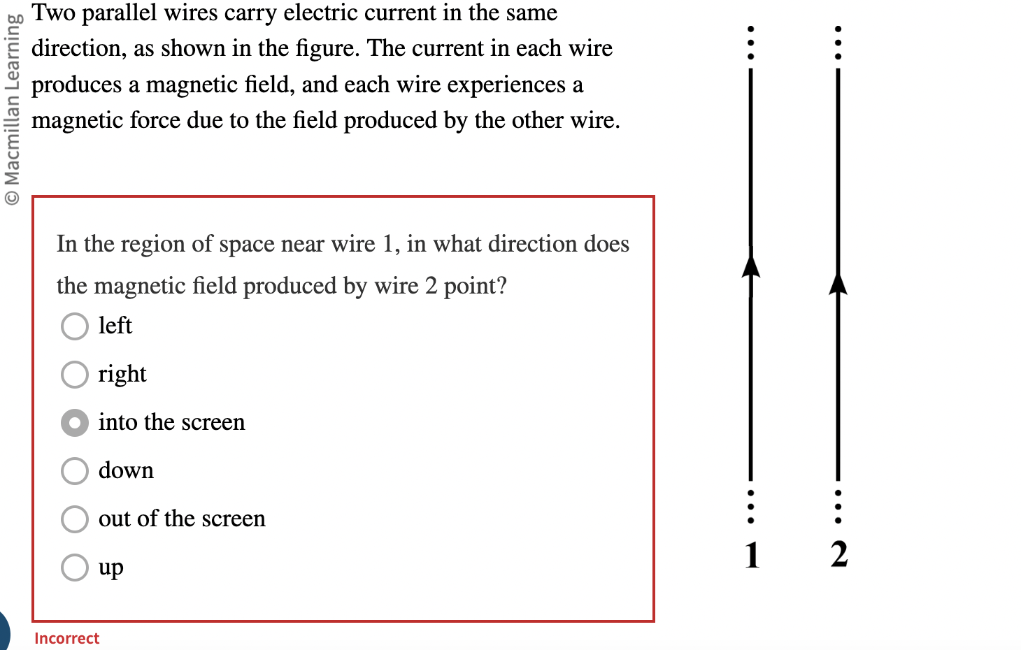 Solved Two parallel wires carry electric current in the | Chegg.com