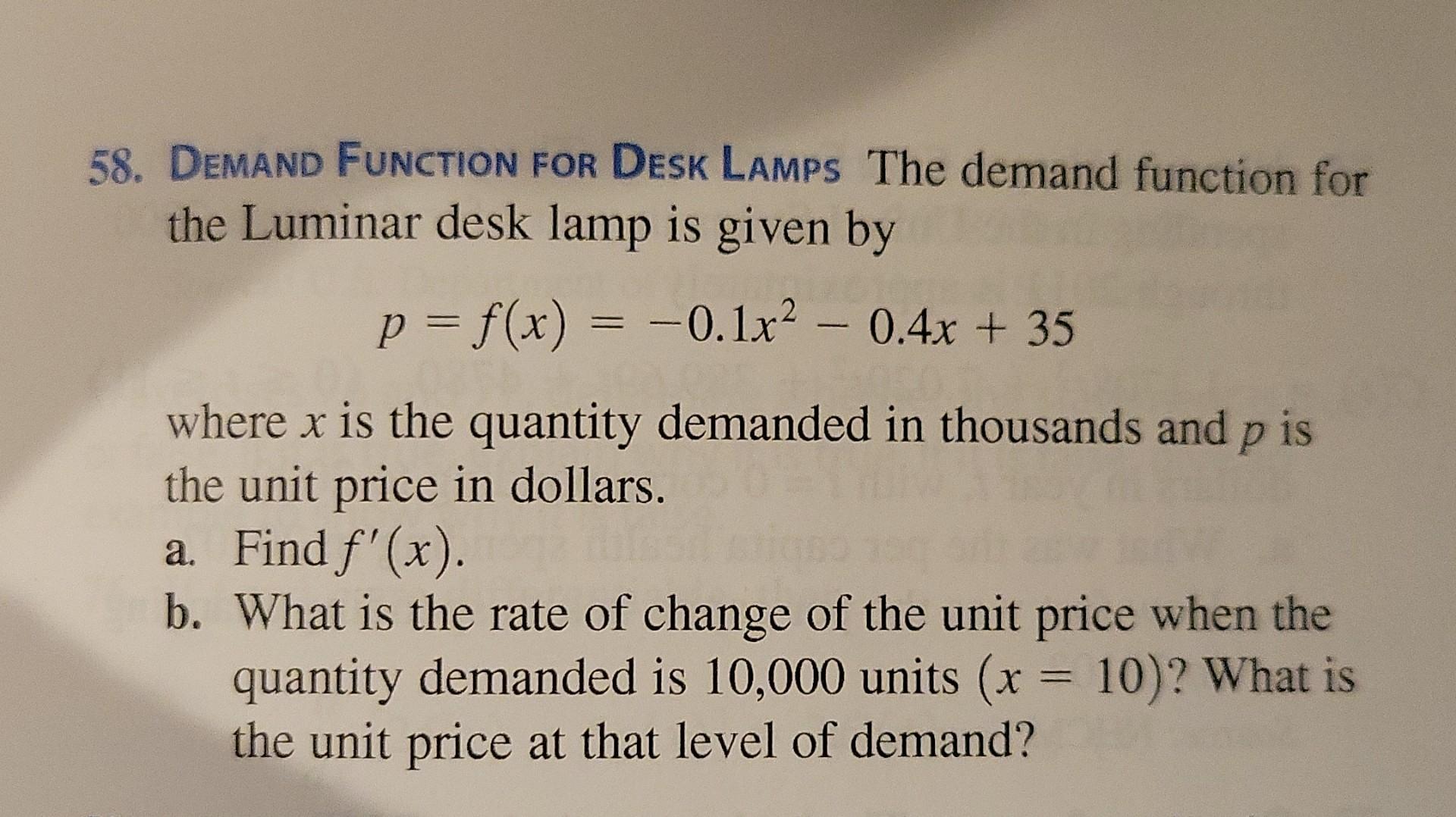 Solved 58. DEMAND FUNCTION FOR DESK LAMPS The demand | Chegg.com