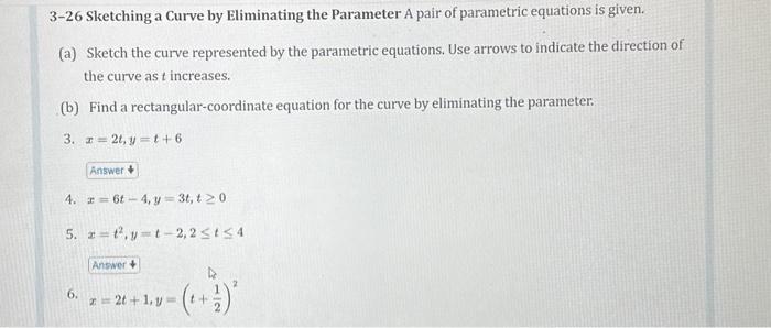 3-26 Sketching a Curve by Eliminating the Parameter A | Chegg.com