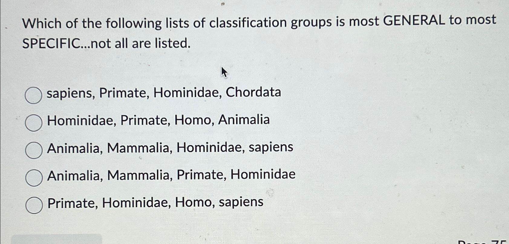 Solved Which of the following lists of classification groups | Chegg.com
