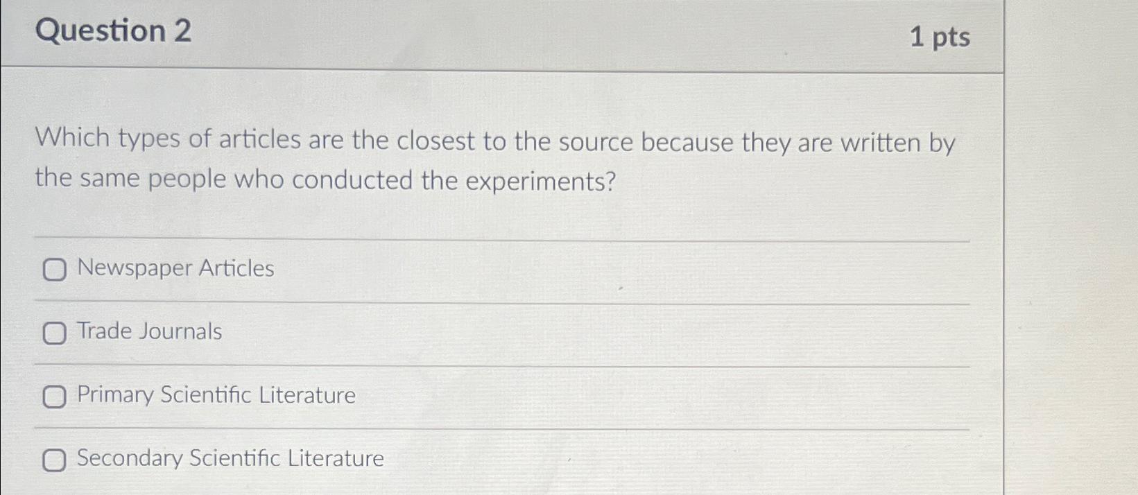 Solved Question 21 ﻿ptsWhich types of articles are the | Chegg.com