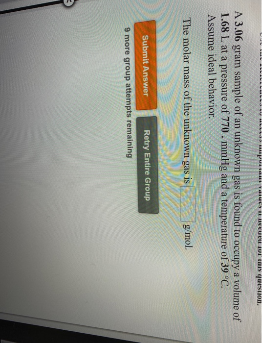 Solved A sample of an unknown gas is found to have a density | Chegg.com