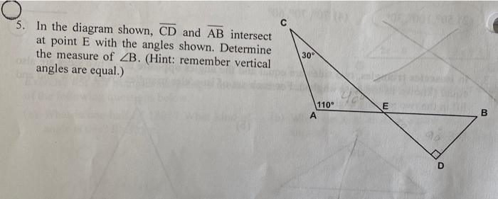 Solved O 5. In the diagram shown, CD and AB intersect at | Chegg.com
