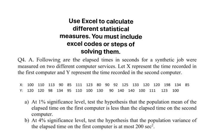 Solved Use Excel to calculate different statistical | Chegg.com