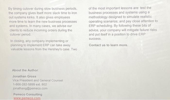 Solved A Case Study on Hershey's ERP Implementation Failure: | Chegg.com