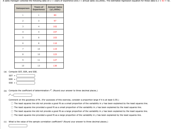 Solved A ﻿compute Sst ﻿ssr ﻿and Sse ﻿sst ﻿ ﻿ssr
