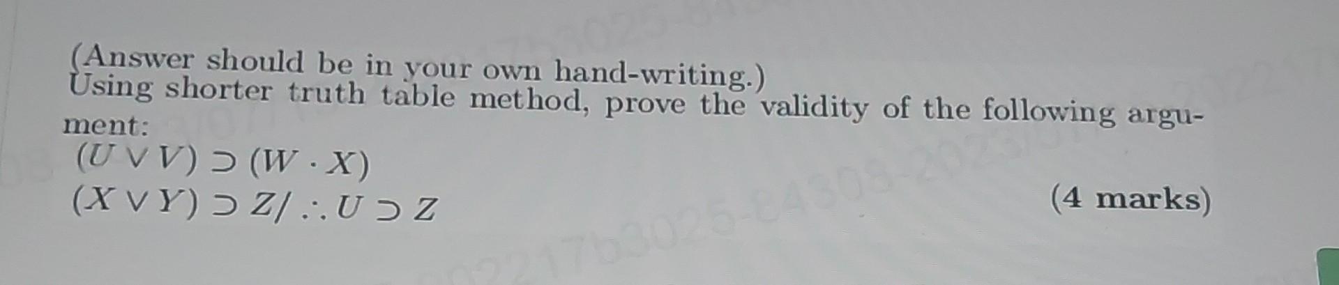 Solved (Answer should be in your own hand-writing.) Using | Chegg.com