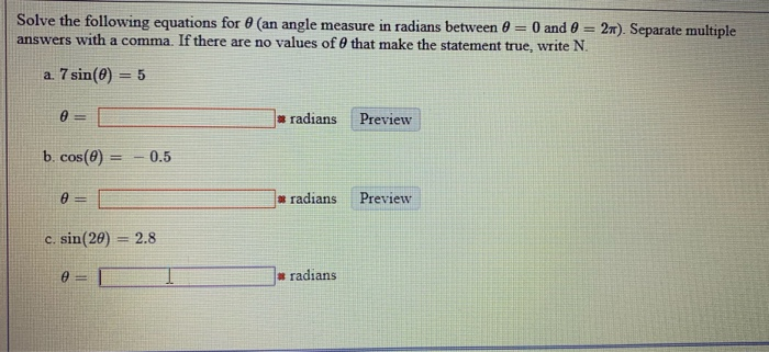 Solved Solve the following equations for 0 (an angle measure | Chegg.com