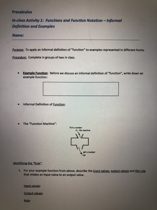 Precalculus In-class Activity 1: Functions and | Chegg.com