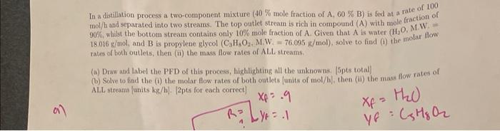 Solved In a distillation process a two-component mixture | Chegg.com