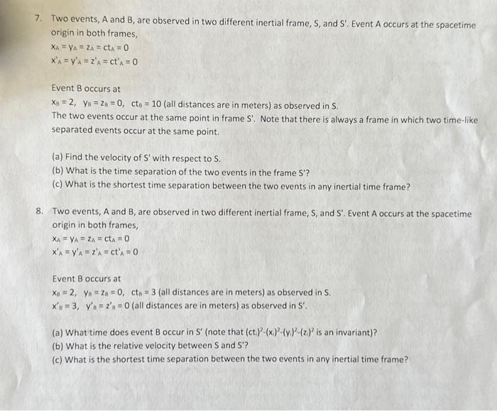 Solved 7. Two events, A and B, are observed in two different | Chegg.com