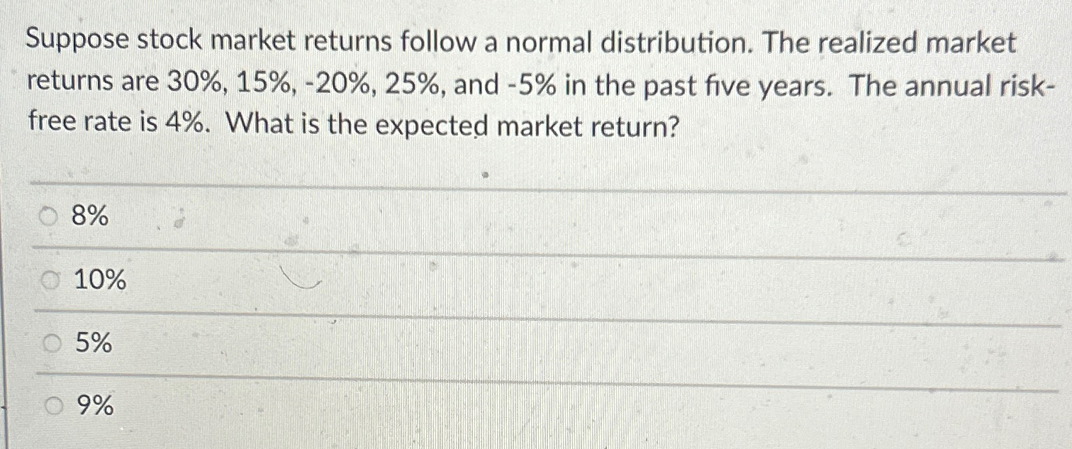 Solved Suppose stock market returns follow a normal | Chegg.com