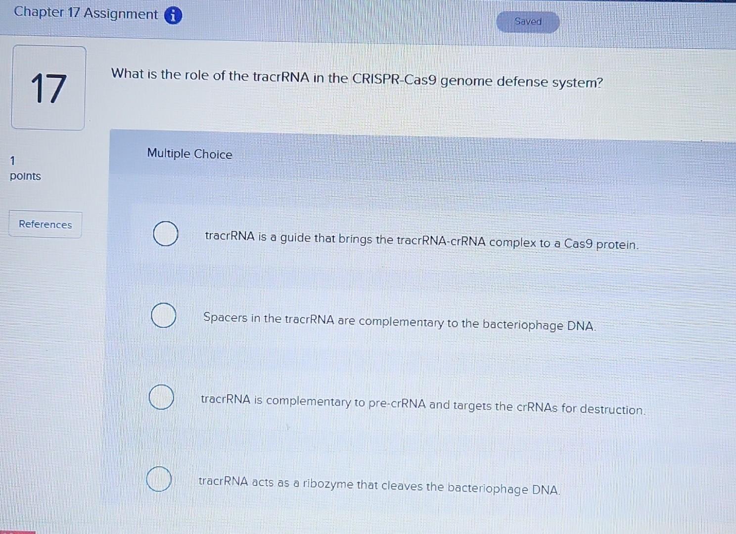 Solved What is the role of the tracrRNA in the CRISPR-Cas9 | Chegg.com