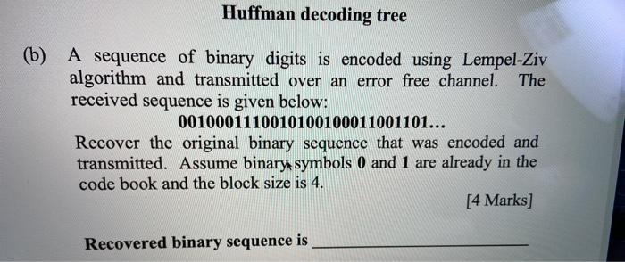 Solved Huffman decoding tree (b) A sequence of binary digits | Chegg.com