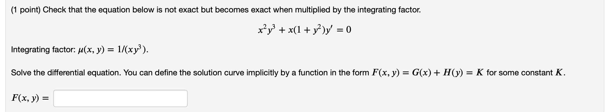Solved (1 ﻿point) ﻿Check that the equation below is not | Chegg.com