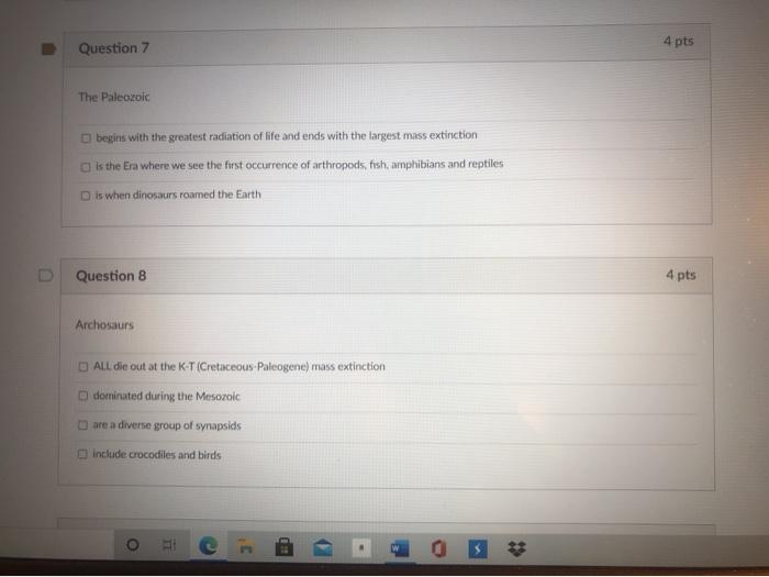 Solved Question 7 4 pts The Paleozoic begins with the | Chegg.com