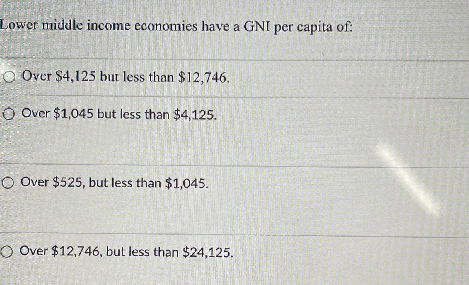 Solved Lower middle income economies have a GNI per capita | Chegg.com