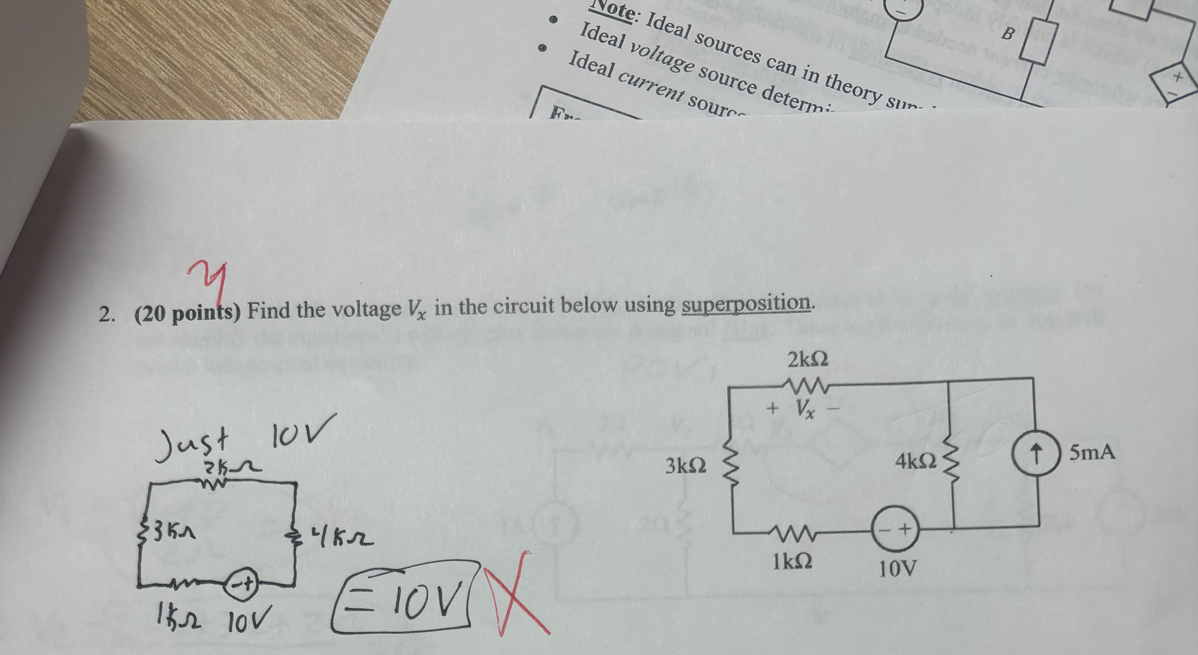 Solved (20 ﻿points) ﻿Find the voltage Vx ﻿in the circuit | Chegg.com