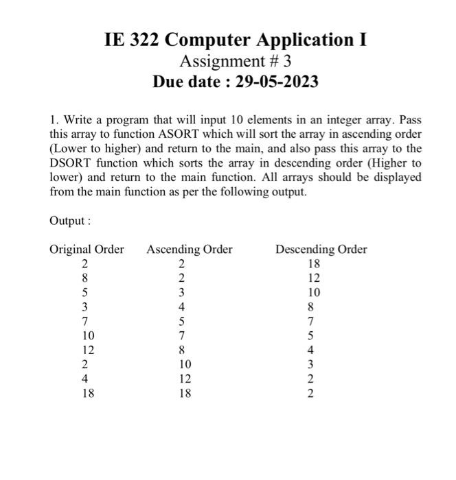 Solved IE 322 Computer Application I Assignment \# 3 Due | Chegg.com