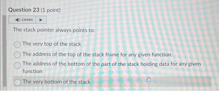Solved Question 23 (1 point) The stack pointer always points | Chegg.com