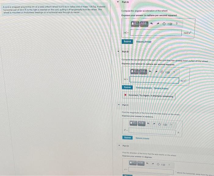 Solved A cord is wrapped arpund the rim of a solid unilom | Chegg.com