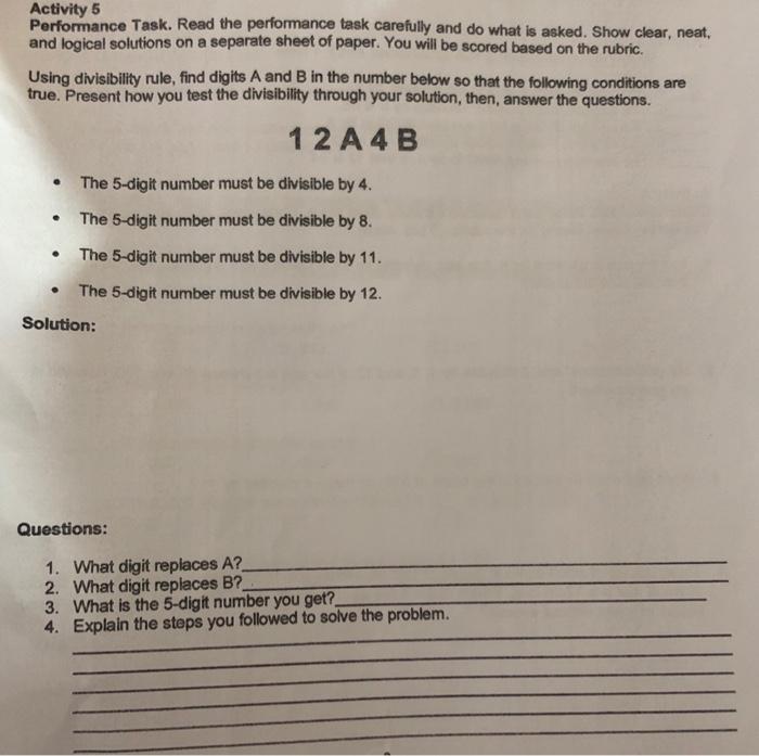 Solved Activity 5 Performance Task. Read the performance | Chegg.com