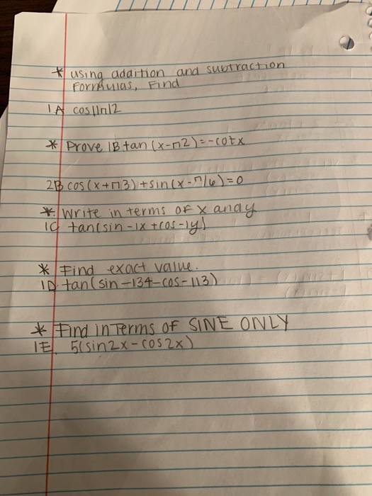 Solved using addition/subtraction formulas find prove | Chegg.com