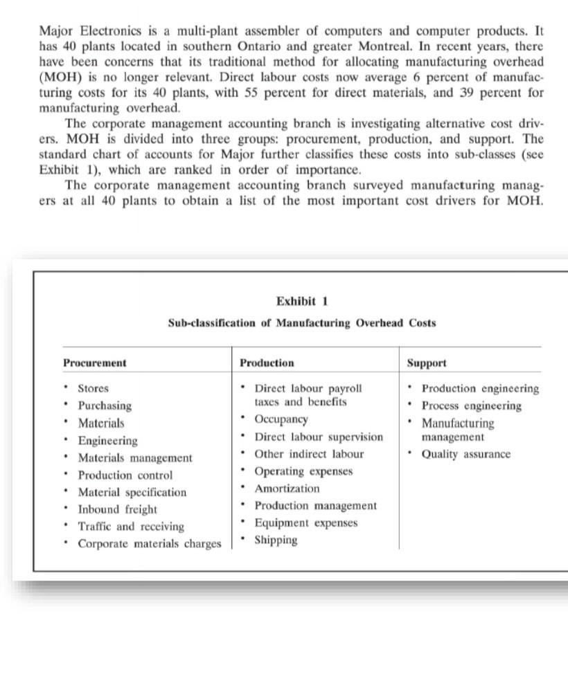 Solved Major Electronics is a multi-plant assembler of | Chegg.com