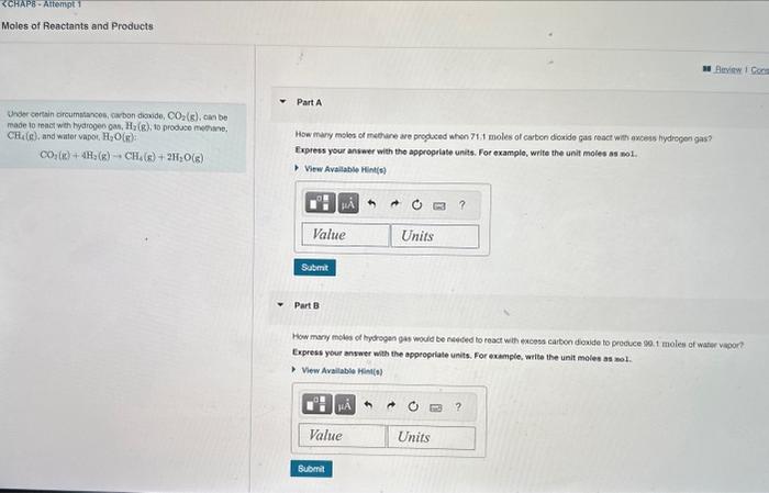 Solved Moles of Reactants and Products Part A Uhac cortain | Chegg.com