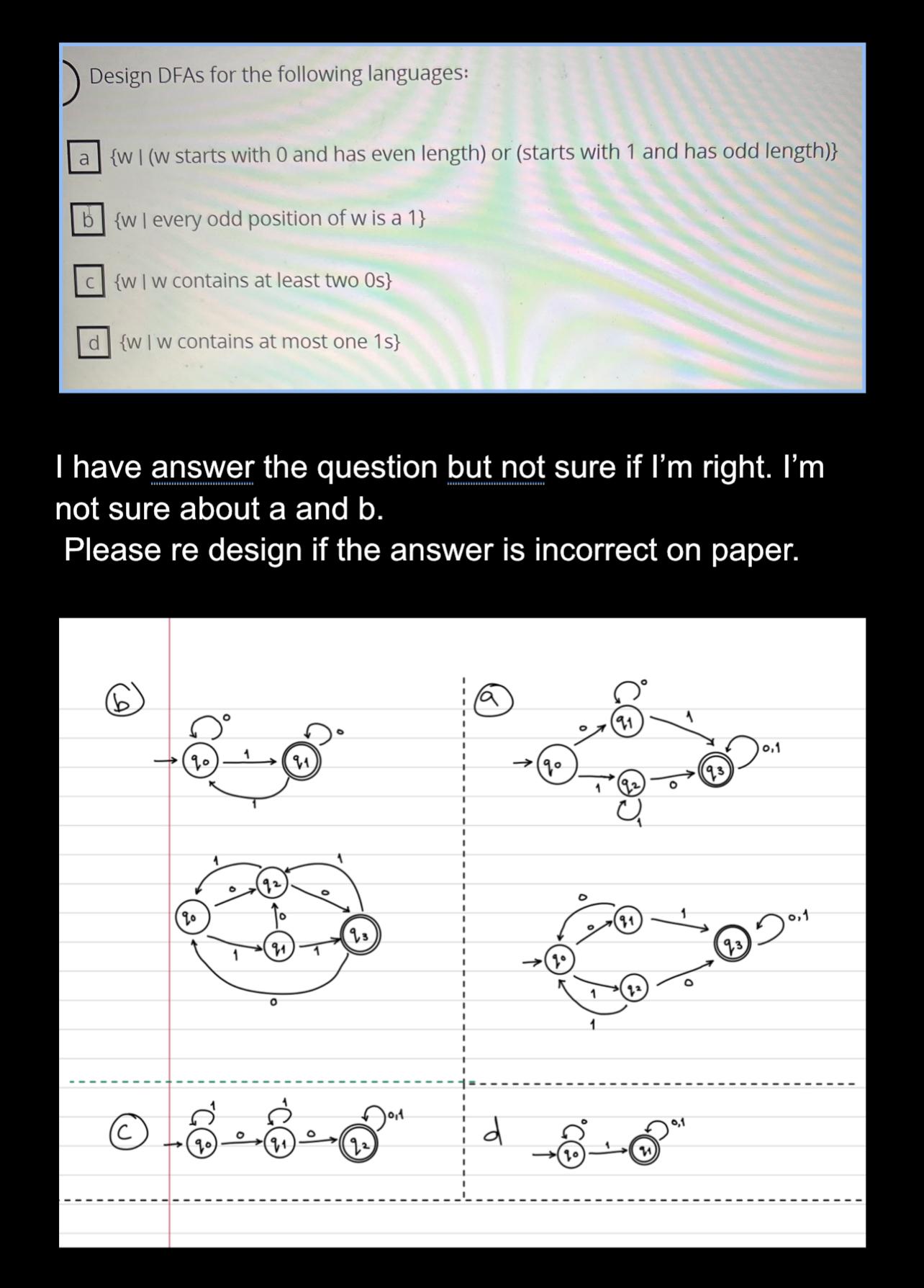 Solved Design DFAs for the following languages: ﻿(w starts | Chegg.com