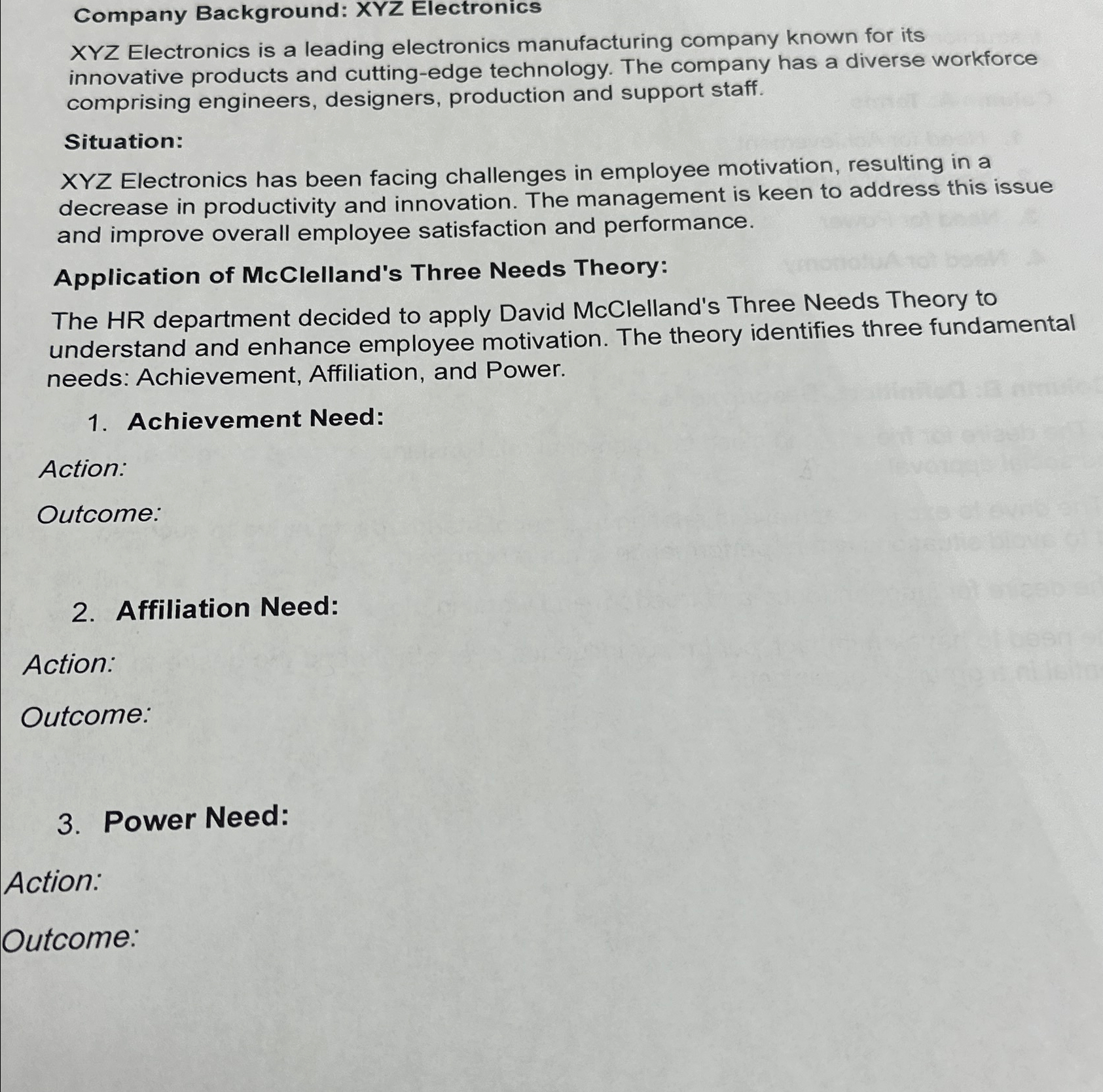 Solved Company Background: XYZ ElectronicsxYZ ﻿Electronics | Chegg.com