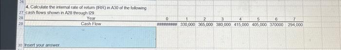 4. Calculate the internal rate of return (IFR) in A30 | Chegg.com