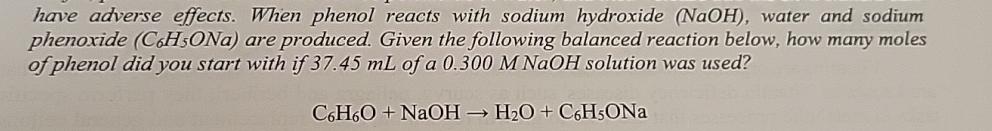 Solved have adverse effects. When phenol reacts with sodium | Chegg.com