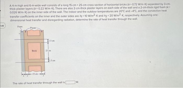 Solved A 4-m-high and 6-m-wide wall consists of a long | Chegg.com
