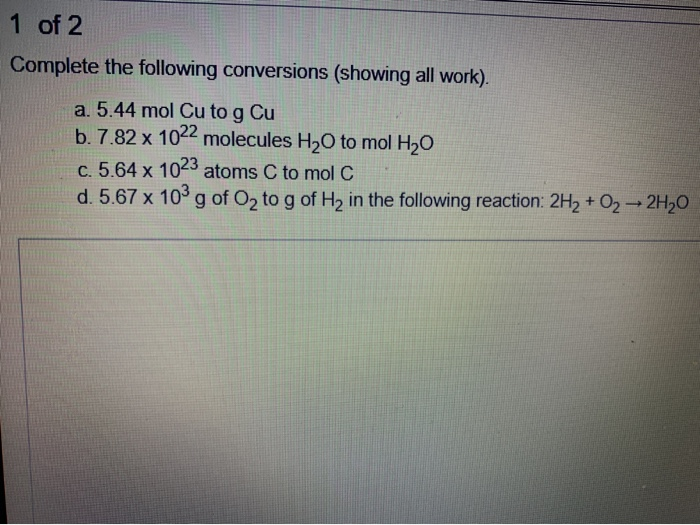 Solved 1 of 2 Complete the following conversions (showing | Chegg.com