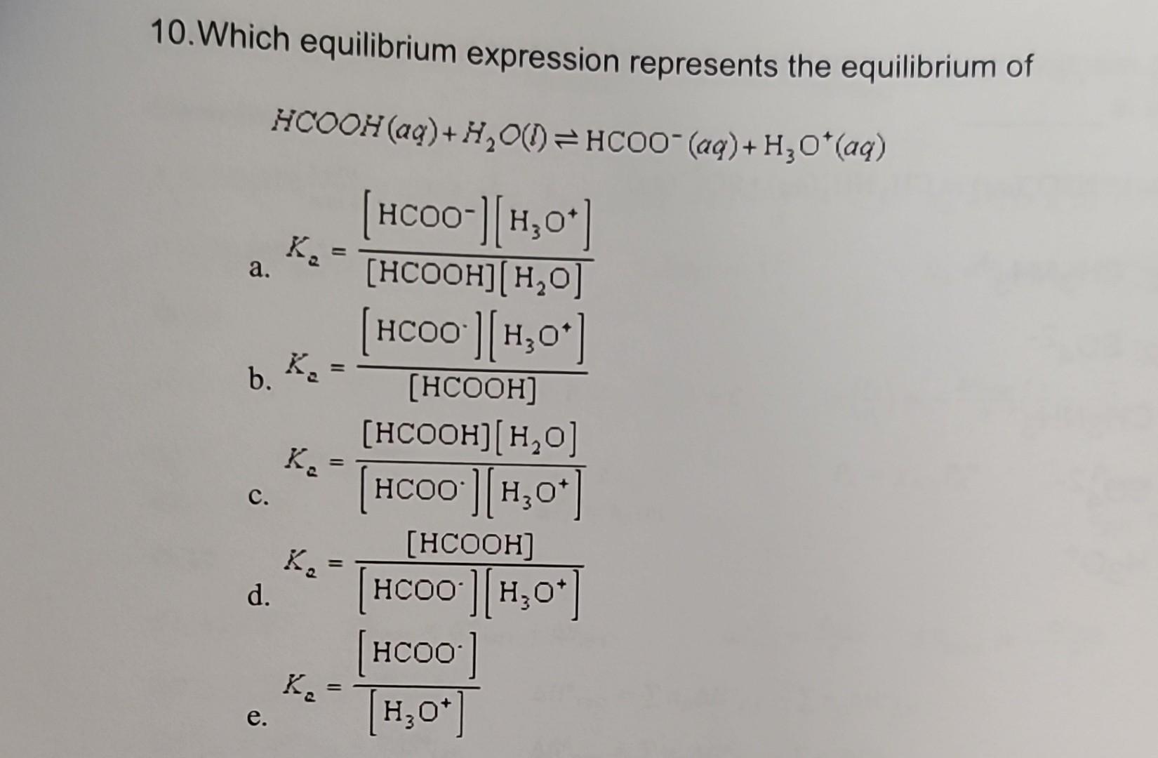 Solved 10. Which equilibrium expression represents the | Chegg.com