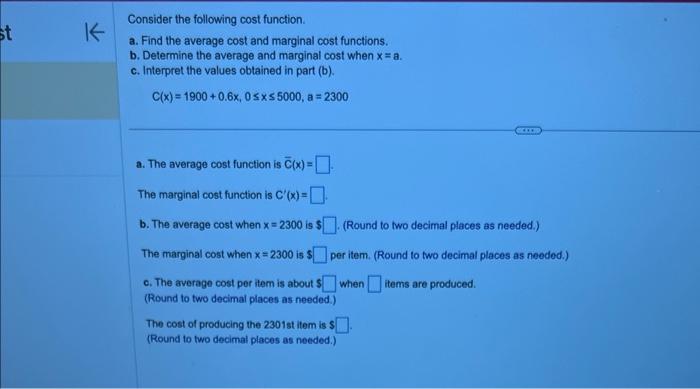 Solved Consider The Following Cost Function A Find The