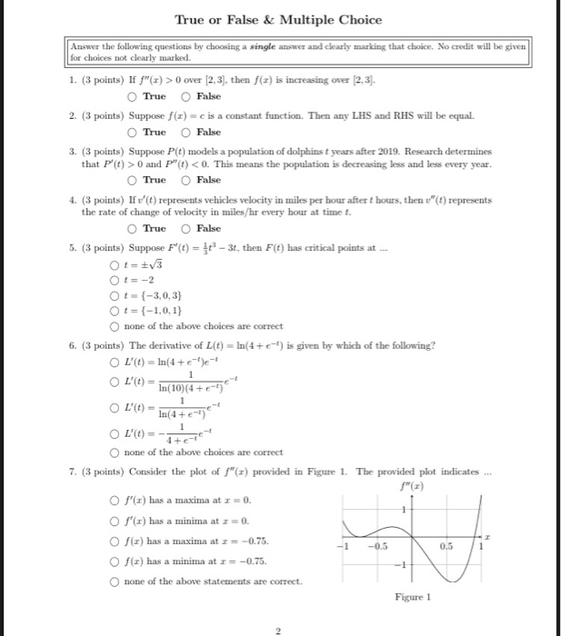 Solved True or False & Multiple Choice Answer the following | Chegg.com