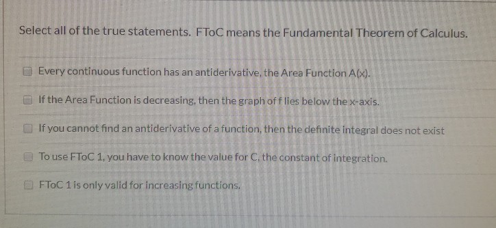 Solved Select all of the true statements. FToC means the | Chegg.com