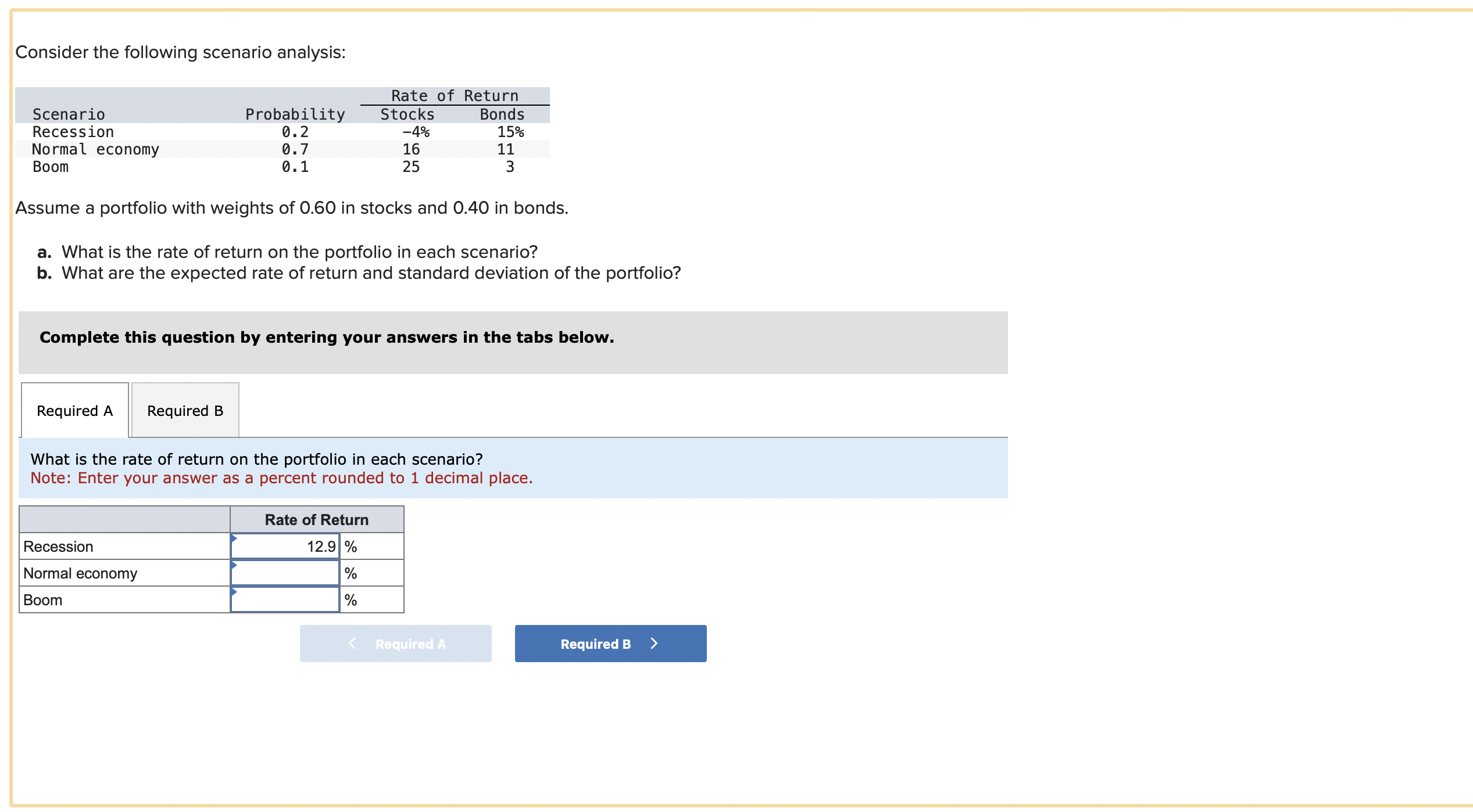 Solved Consider the following scenario analysis:Assume a | Chegg.com
