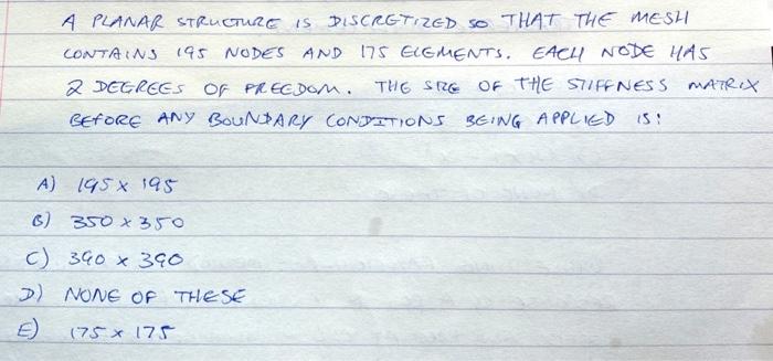 A PLANAR STRUCTURE IS DISCRETIZED SO THAT THE MESH | Chegg.com