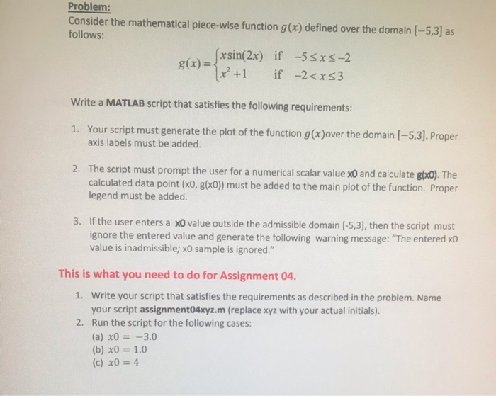 Solved Problem: Consider the mathematical piece-wise | Chegg.com