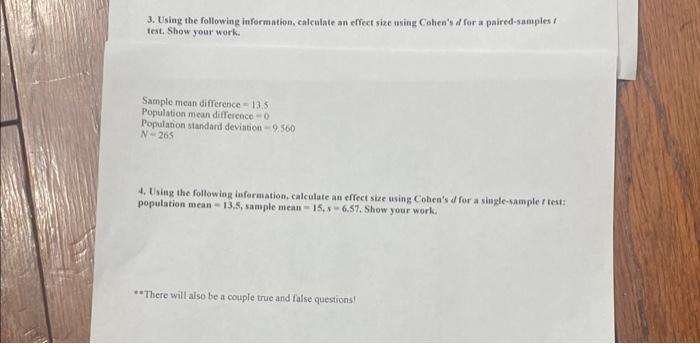 Solved 3. Using the following information, calculate an | Chegg.com