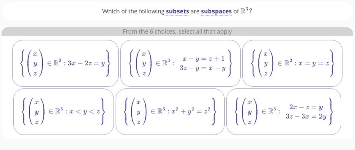 Solved Which of the following subsets are subspaces of R$? | Chegg.com