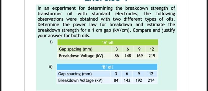 Solved In an experiment for determining the breakdown | Chegg.com