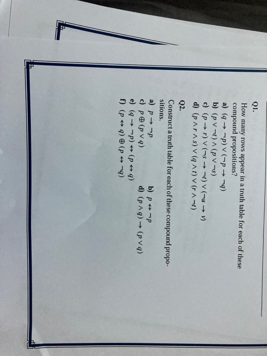 Solved Q1. How many rows appear in a truth table for each of | Chegg.com